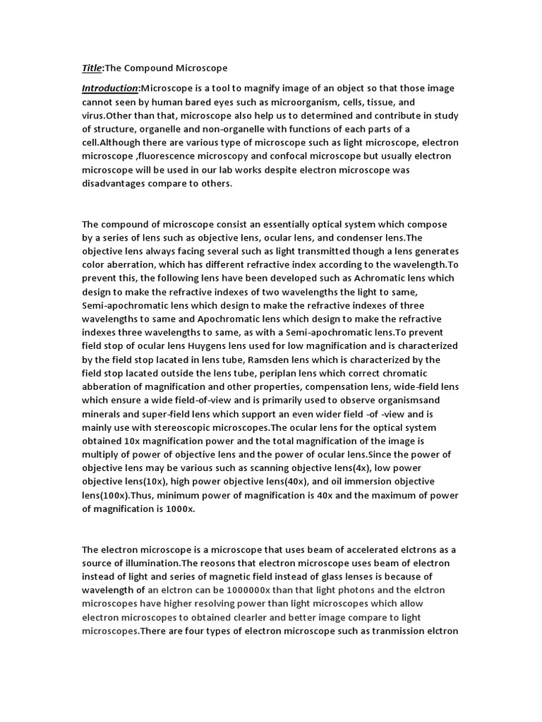 Microscope Report | PDF | Lens (Optics) | Transmission Electron Microscopy