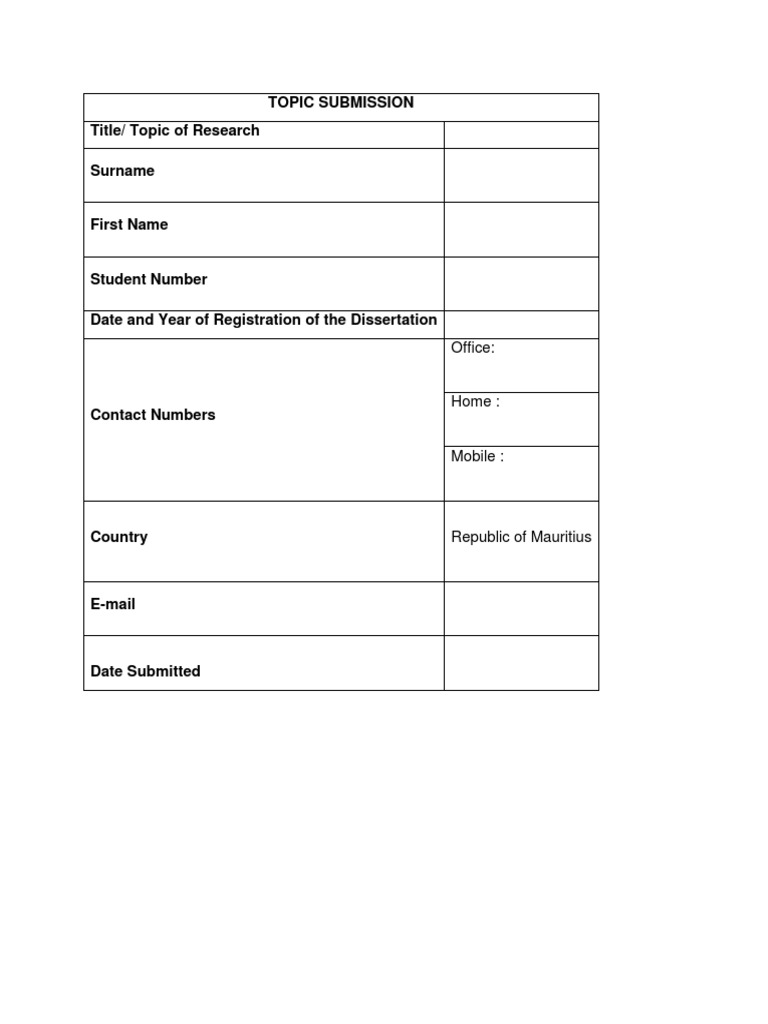 Topic Submission Title/ Topic of Research Surname: Office | PDF