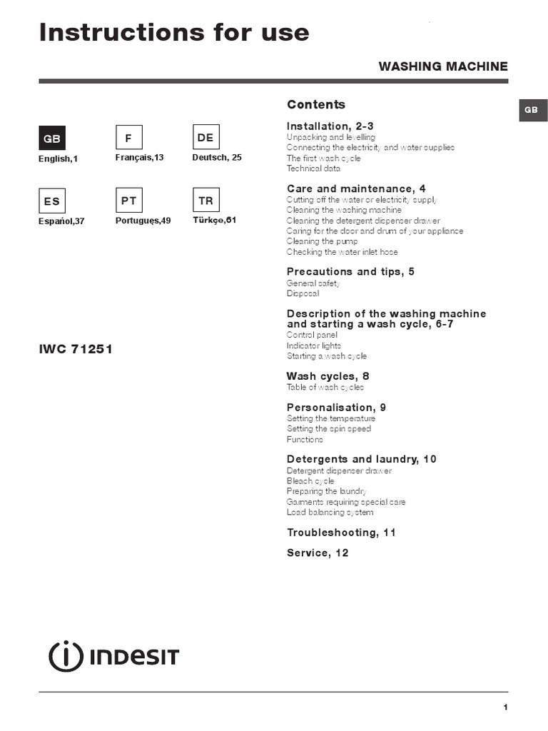 Manual Lavadora Indesit PDF | PDF | Washing Machine | Laundry
