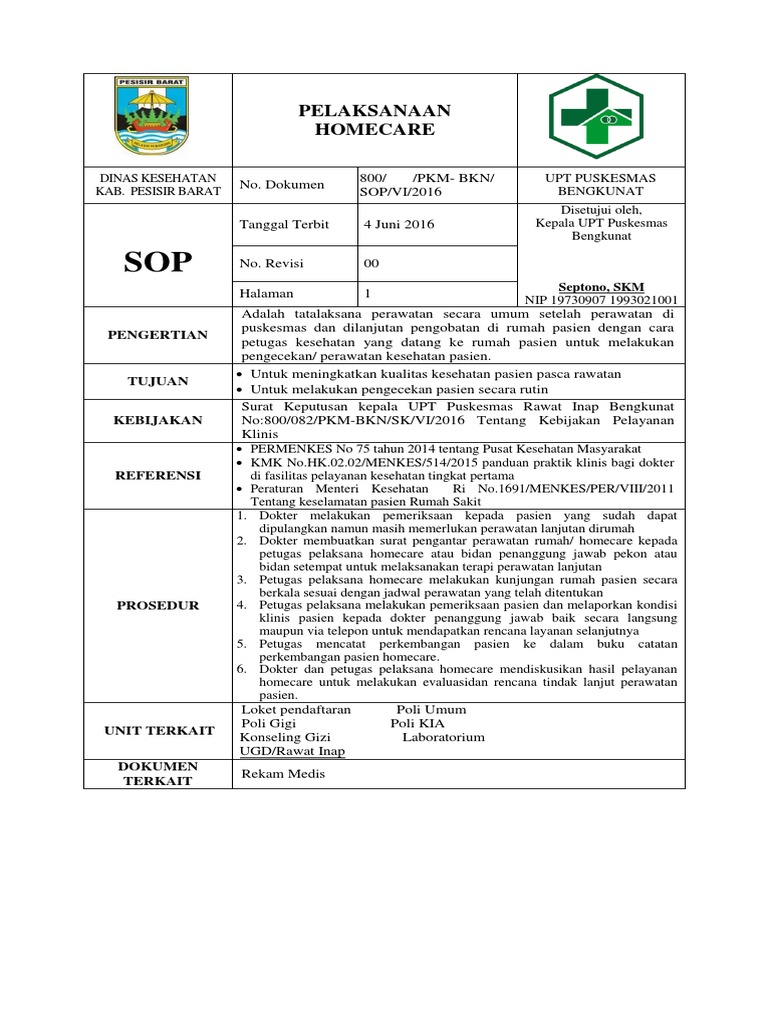 SOP Pelayanan Homecare Puskesmas | PDF | Pengembangan Diri
