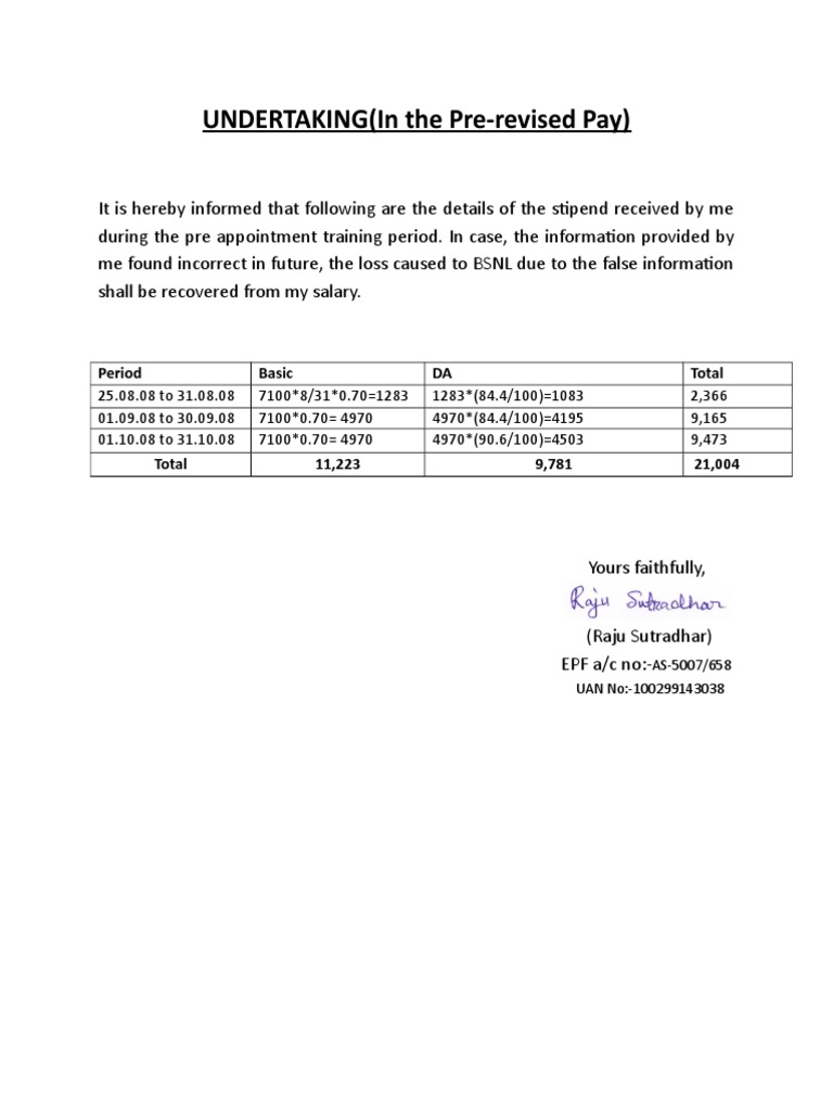 UNDERTAKING Epfo Trainning Raju Prerevised | PDF