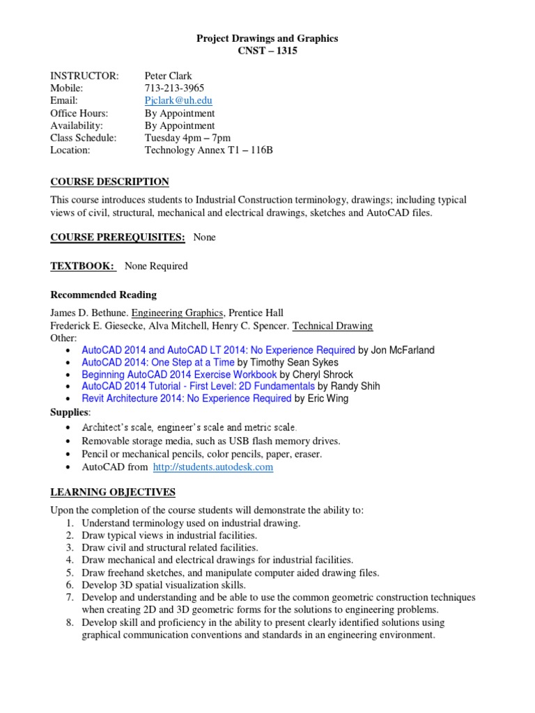 CNST 1315 Project Drawings Syllabus | PDF | Academic Dishonesty | Technical Drawing