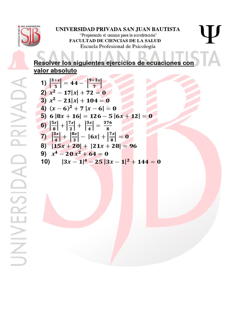 Ejercicios de Ecuaciones Con Valor Absoluto | PDF