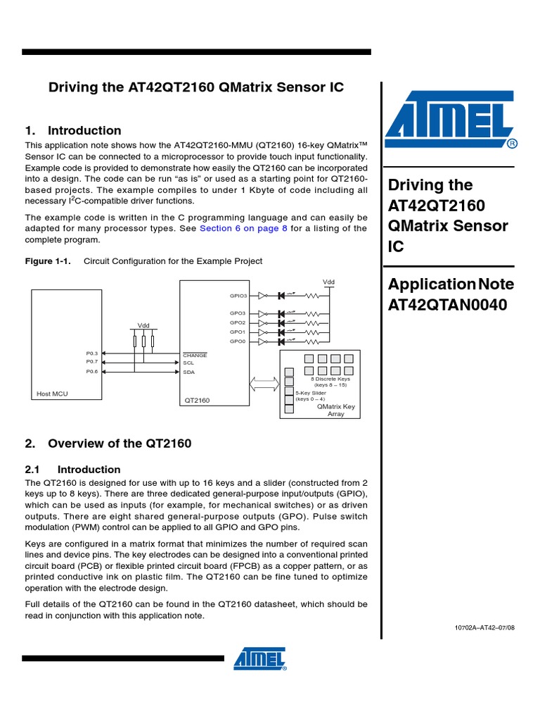 Application Note QT2160 Controller For QMatrix PDF | PDF | Computer ...