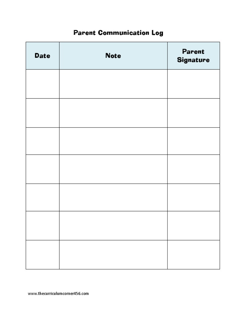Parent Communication Log Date Note Parent Signature | PDF