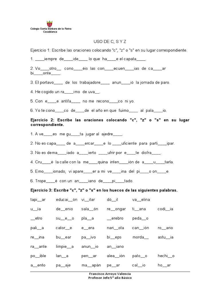 Guía de Aprendizaje Uso de C, S, Z | PDF