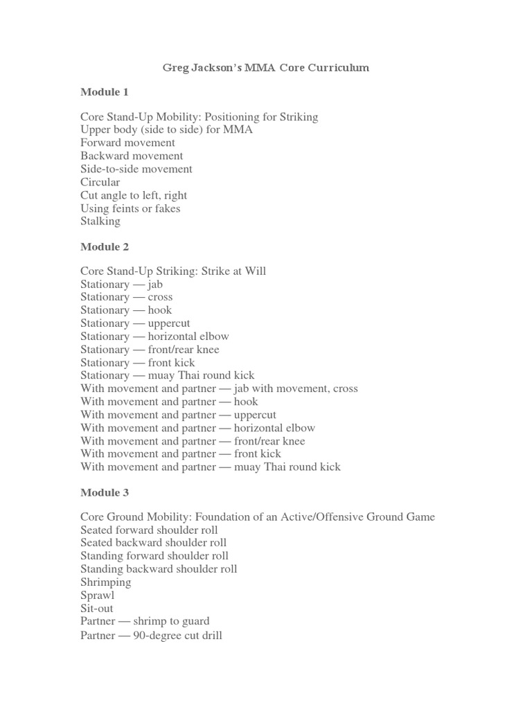 Greg Jackson's MMA Core Curriculum | PDF | Muay Thai | Grappling