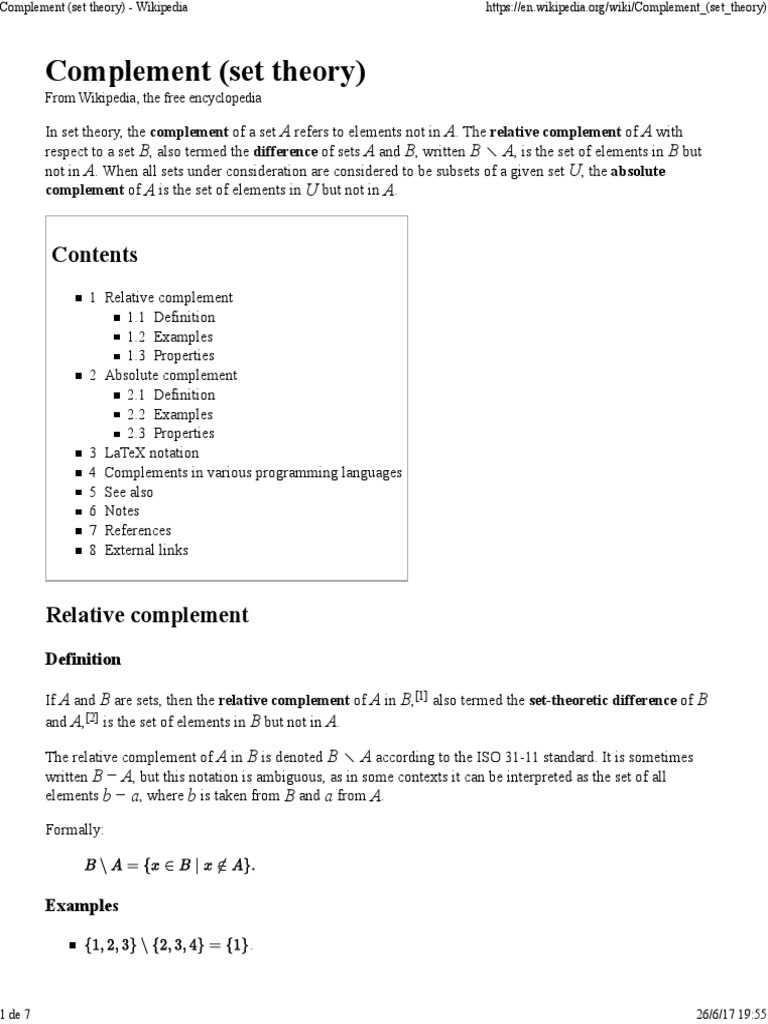 Complement (Set Theory) : A A A B A B B A B A U A U A | Download Free ...