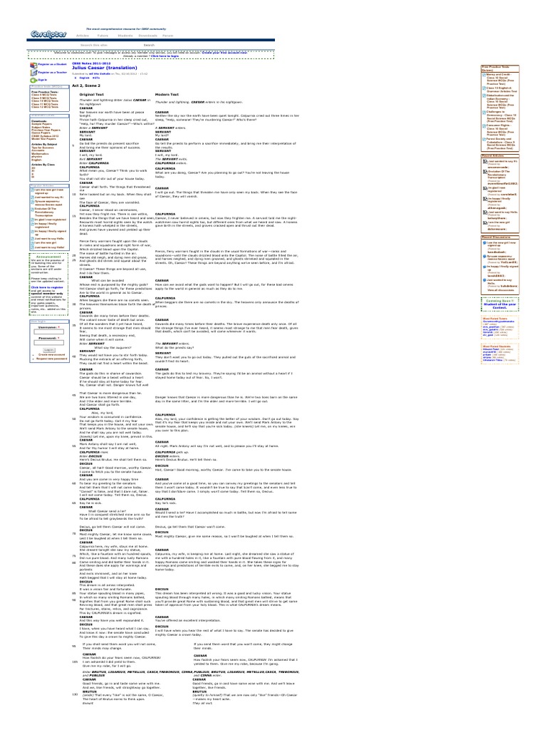 Julius Caesar (Translation) - CBSE Notes 2011-2012 | PDF | Julius ...