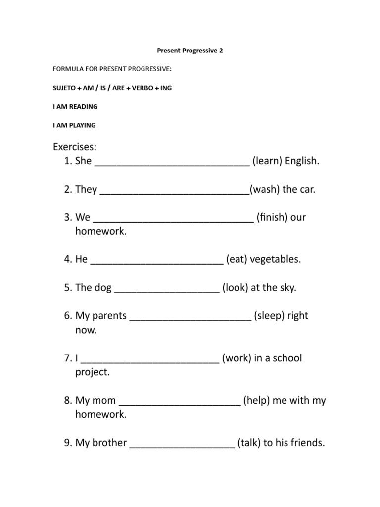 Formula For Present Progressive | PDF