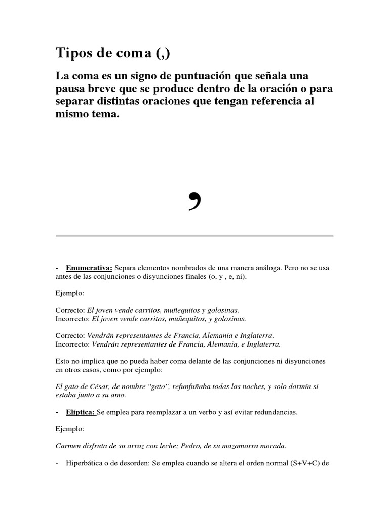 Tipos de Coma | PDF | Coma | Mecánica del lenguaje