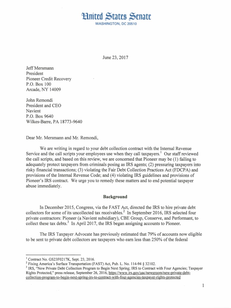 2017.06.23 Letter To Pioneer Credit and Navient | PDF | Internal ...