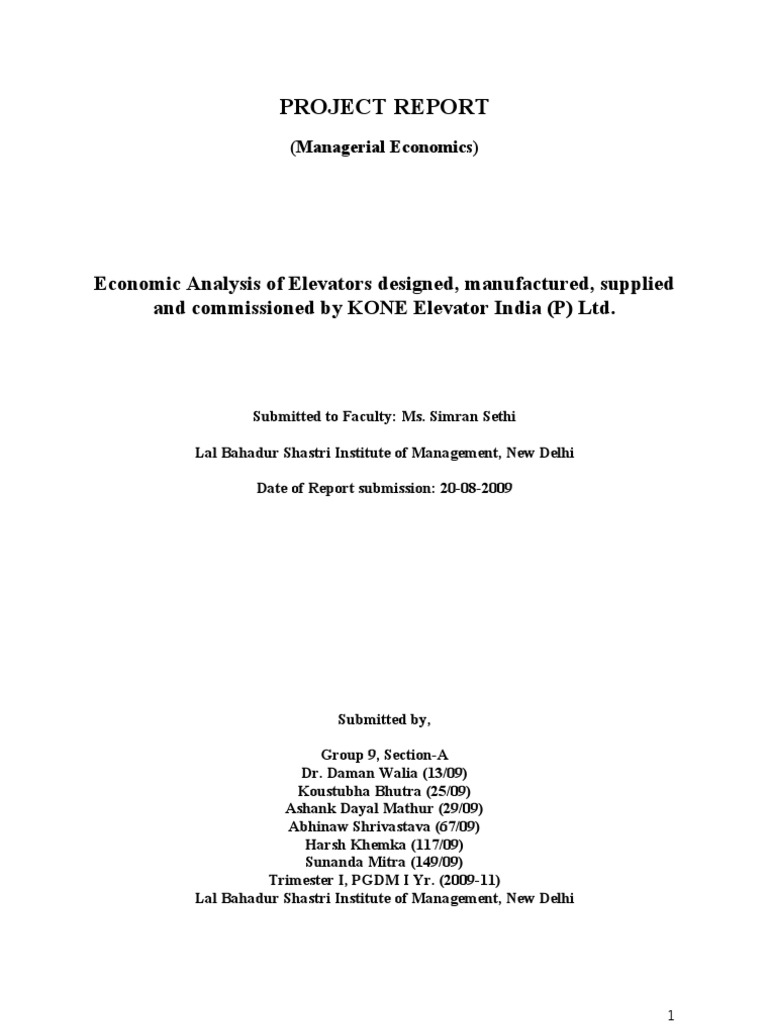 Managerial Economics-Project Report On KONE Elevators | PDF | Monopoly ...