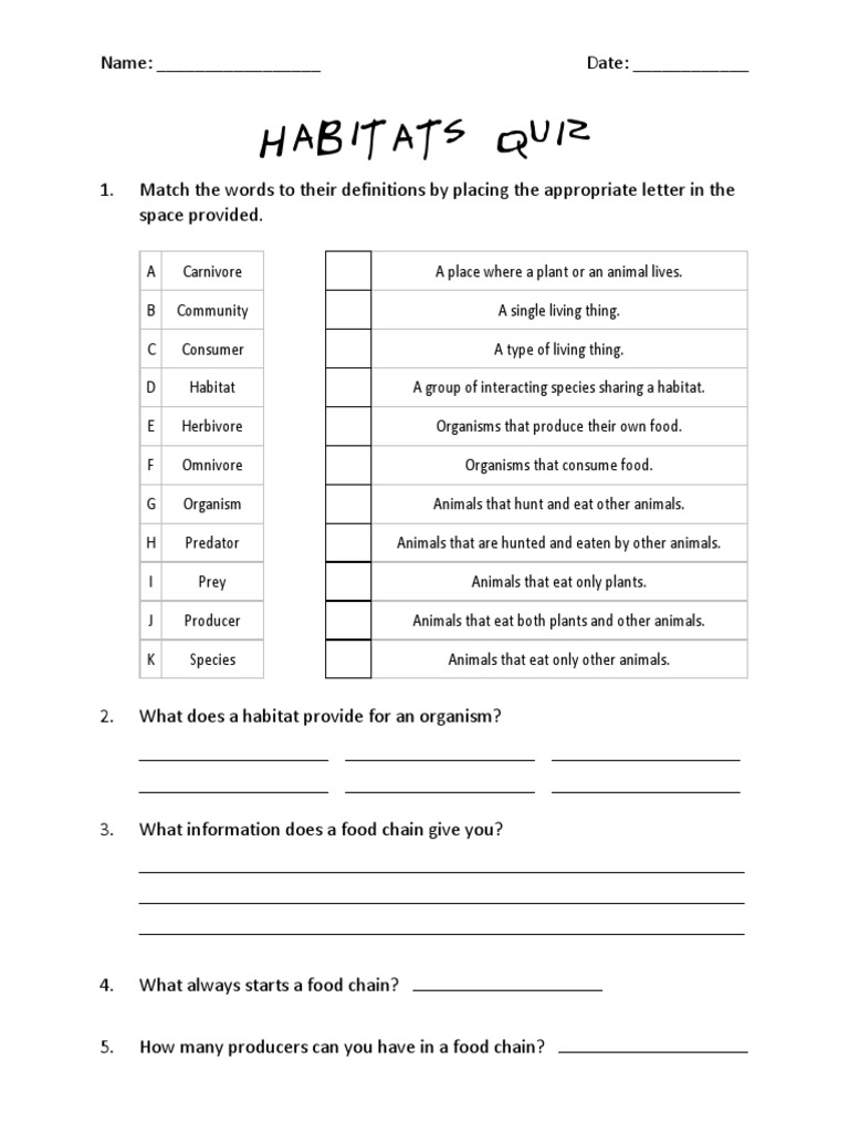 4 Science Habitats Communities Quiz | PDF
