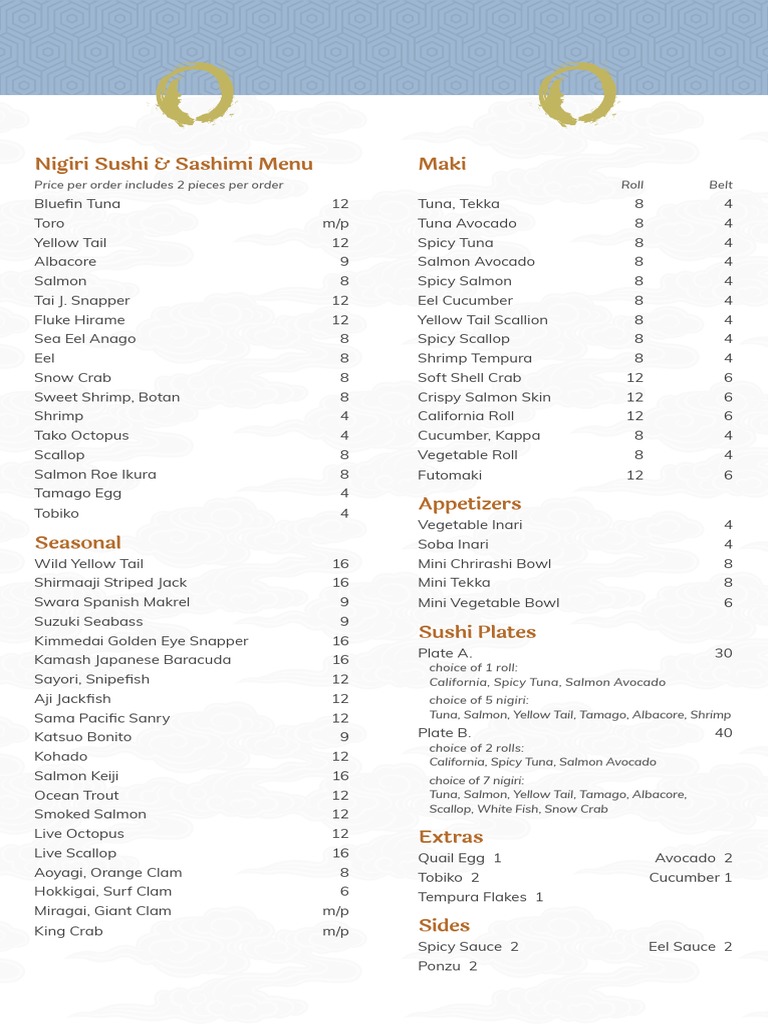Sora Sushi Menu 06232017(1) | Sushi | Seafood