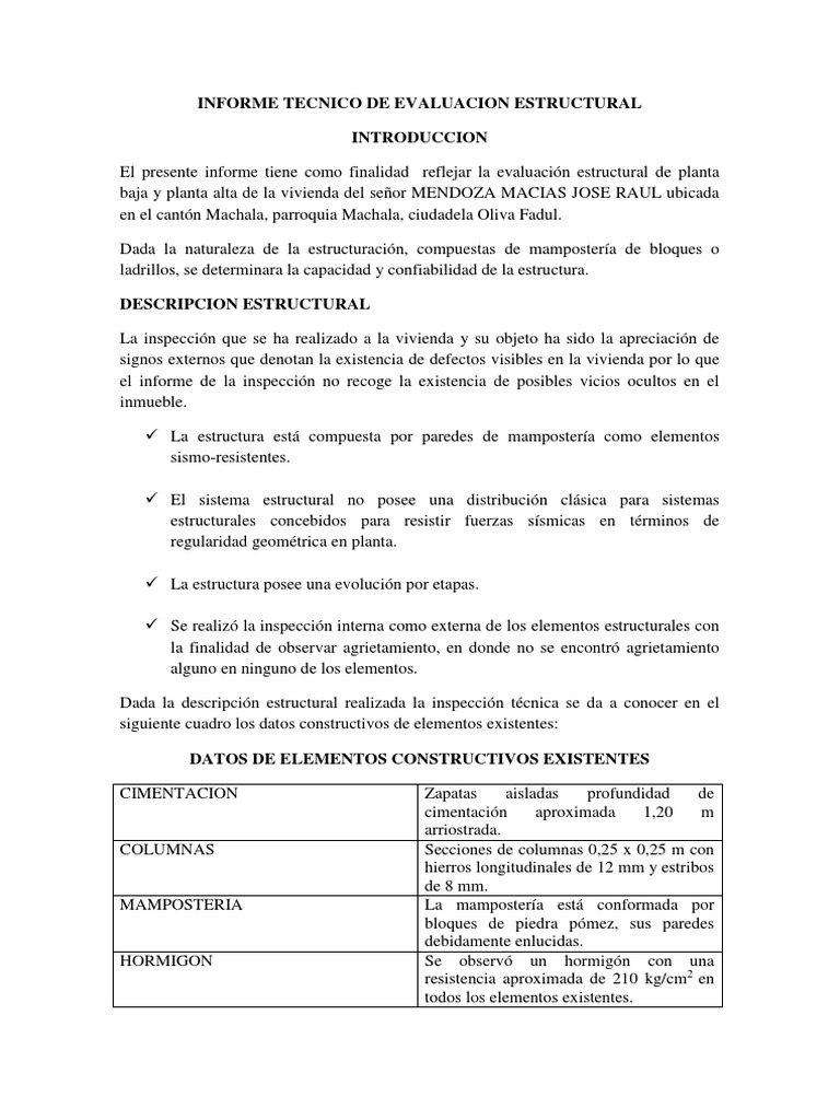 Informe Tecnico de Evaluacion Estructural Raul | Fundación (Ingeniería ...