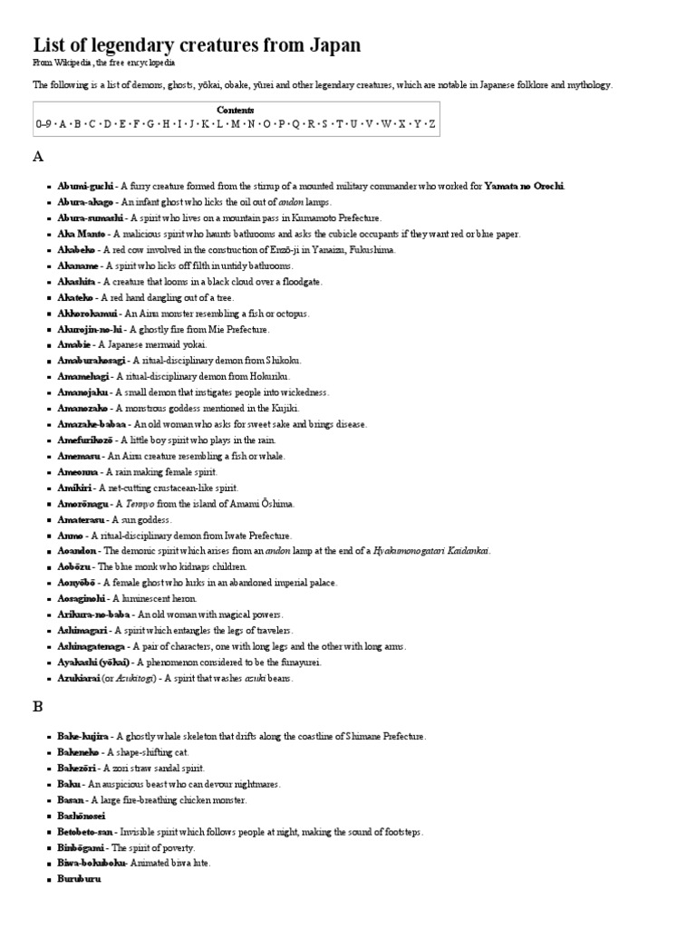 List of Legendary Creatures From Japan | PDF | Traditional Stories ...