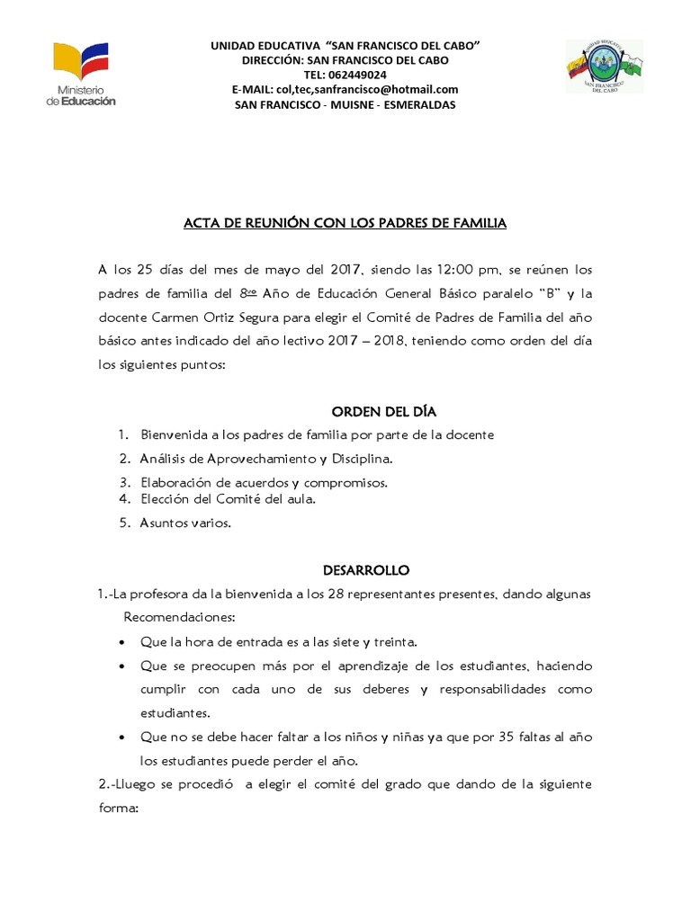 Actas de Reuniones de Los Padres de Familia | Descargar gratis PDF ...