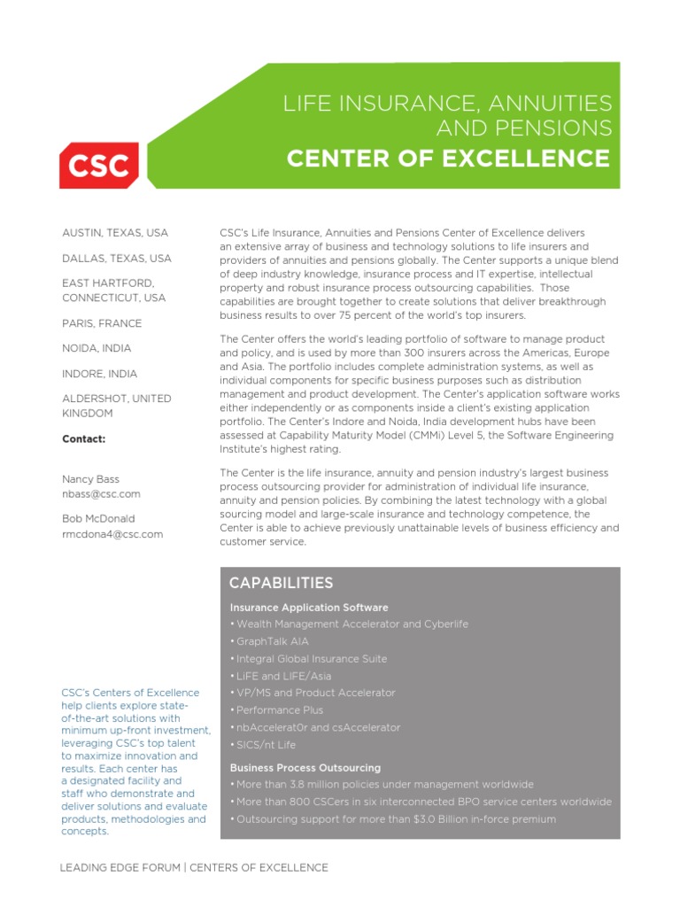 Life Insurance Annuities and Pensions CoE | PDF | Outsourcing ...