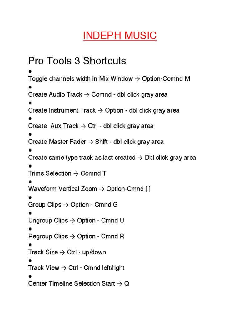 Protools III Shortcuts | PDF