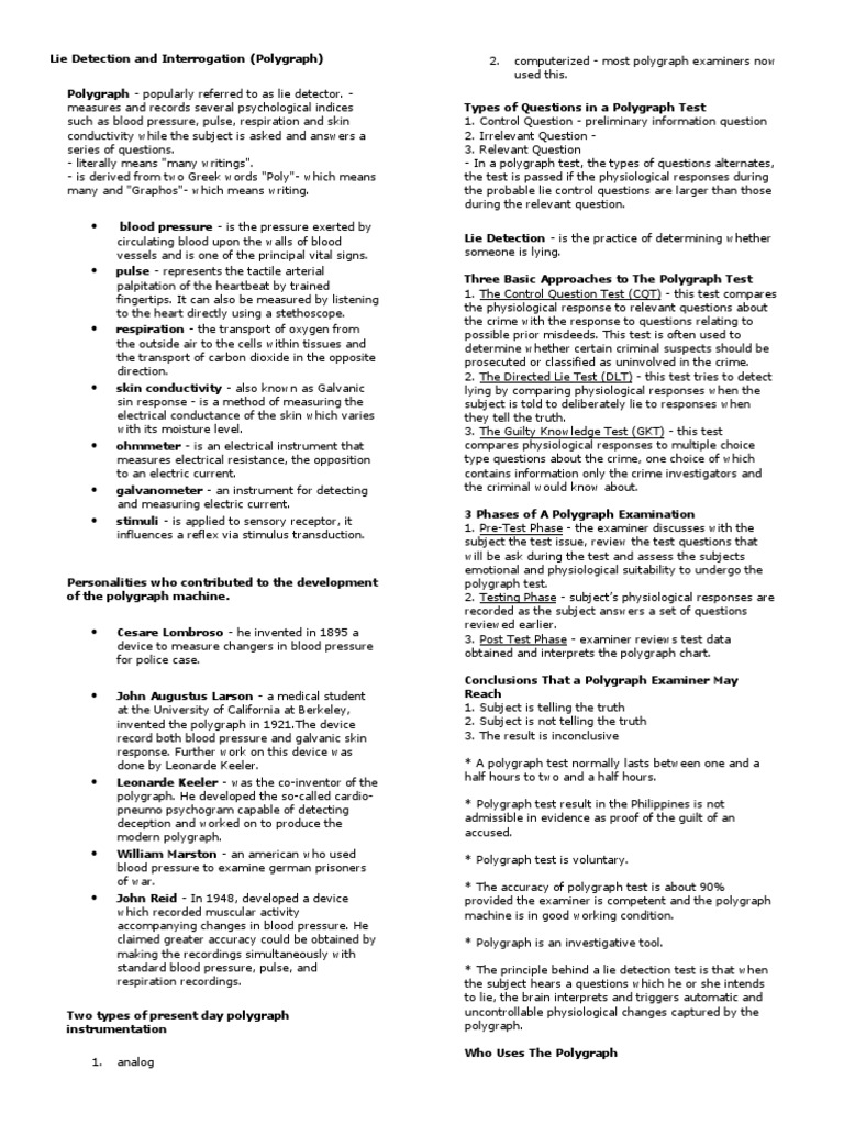 Lie Detection and Interrogation (Weebly) | PDF | Polygraph | Physiology