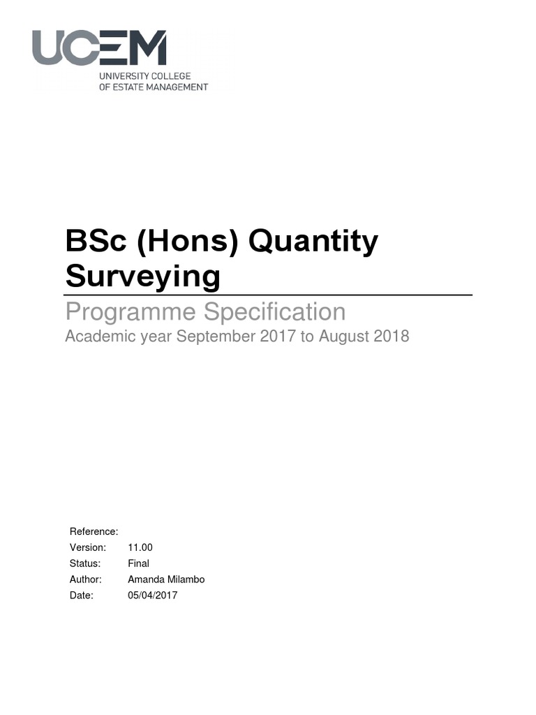 UCEM BSC Quantity Surveying Programme Specification 2017 18 v11.00 ...