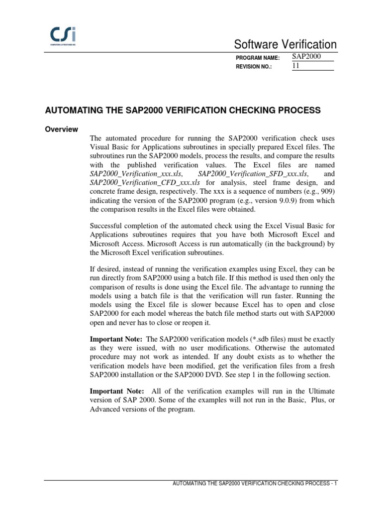 Software Verification: Automating The Sap2000 Verification Checking Process | PDF | Microsoft ...