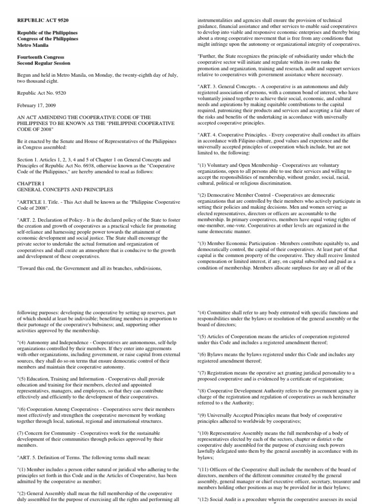 Republic Act 9520 | PDF | Cooperative | By Law