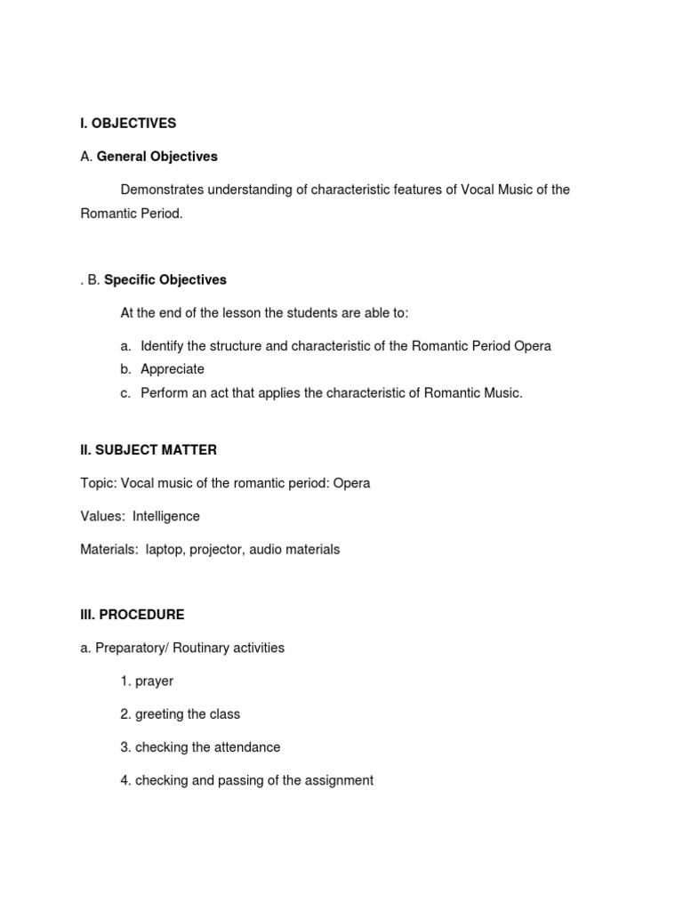 Romantic Opera Lesson Plan | PDF