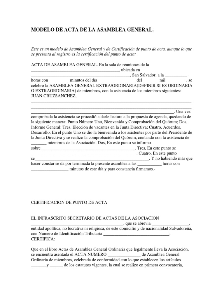 Modelo de Acta de La Asamblea General | PDF | Gobierno