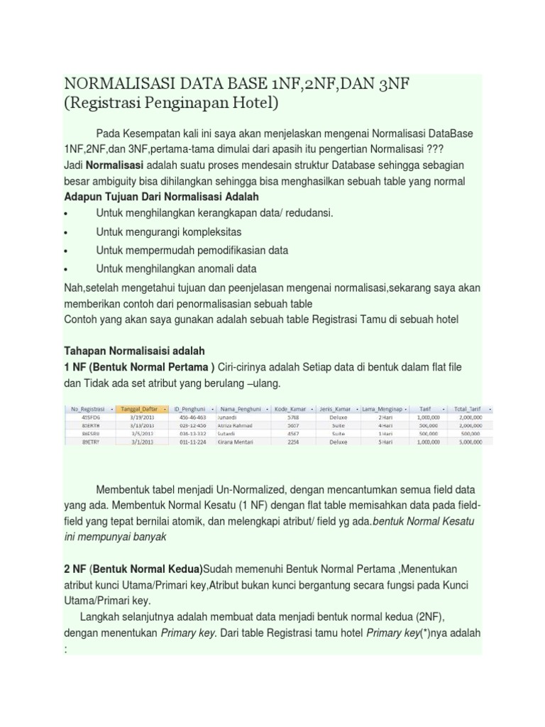 NORMALISASI DATA BASE 1NF 2NF DAN 3NF Re | PDF