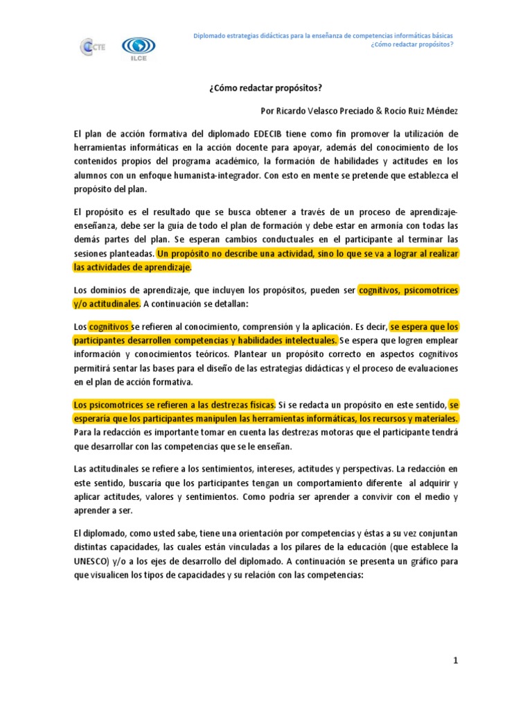 Como Redactar Propositos Pdf Aprendizaje Conocimiento 