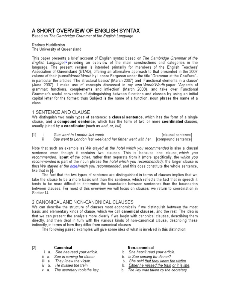 A Short Overview of English Syntax | PDF | Verb | Predicate (Grammar)