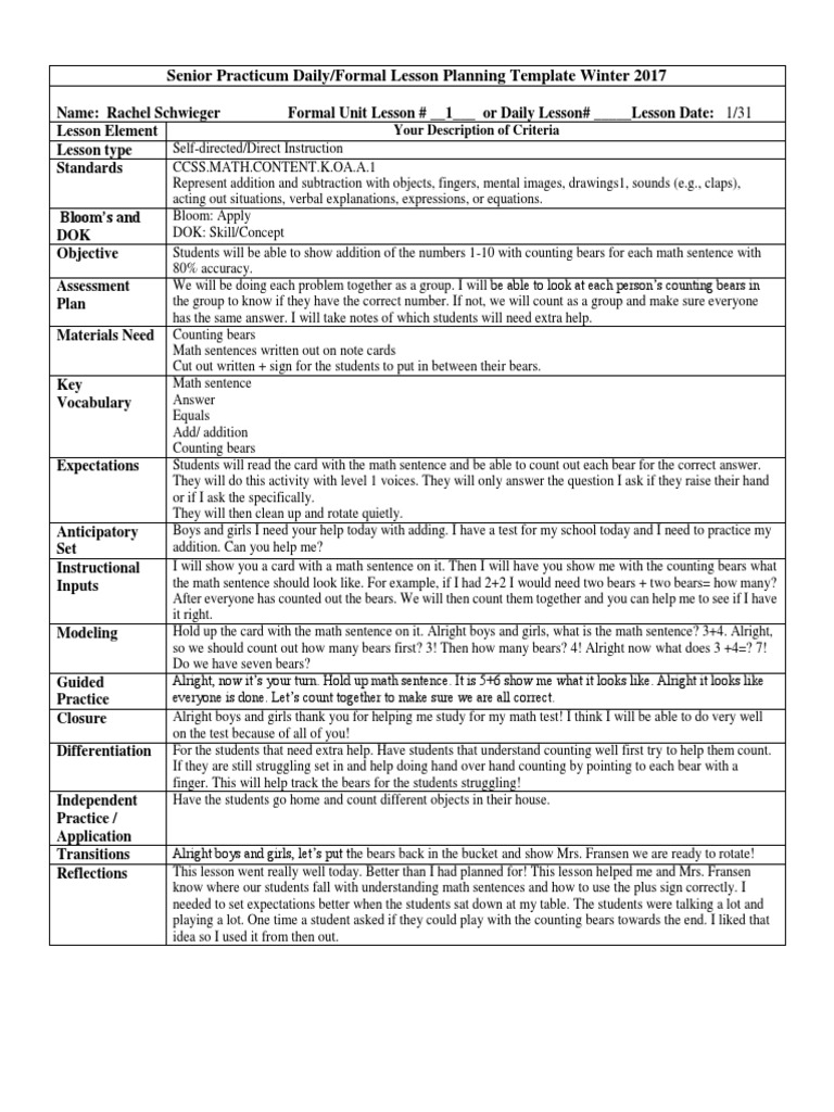 Formal Unit Lesson 1 | Download Free PDF | Lesson Plan | Teaching ...