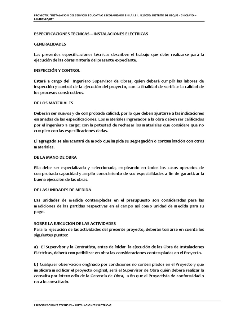 Especificaciones Tecnicas - Electricas | PDF | Enchufes y tomas de corriente alterna | Fluorescencia