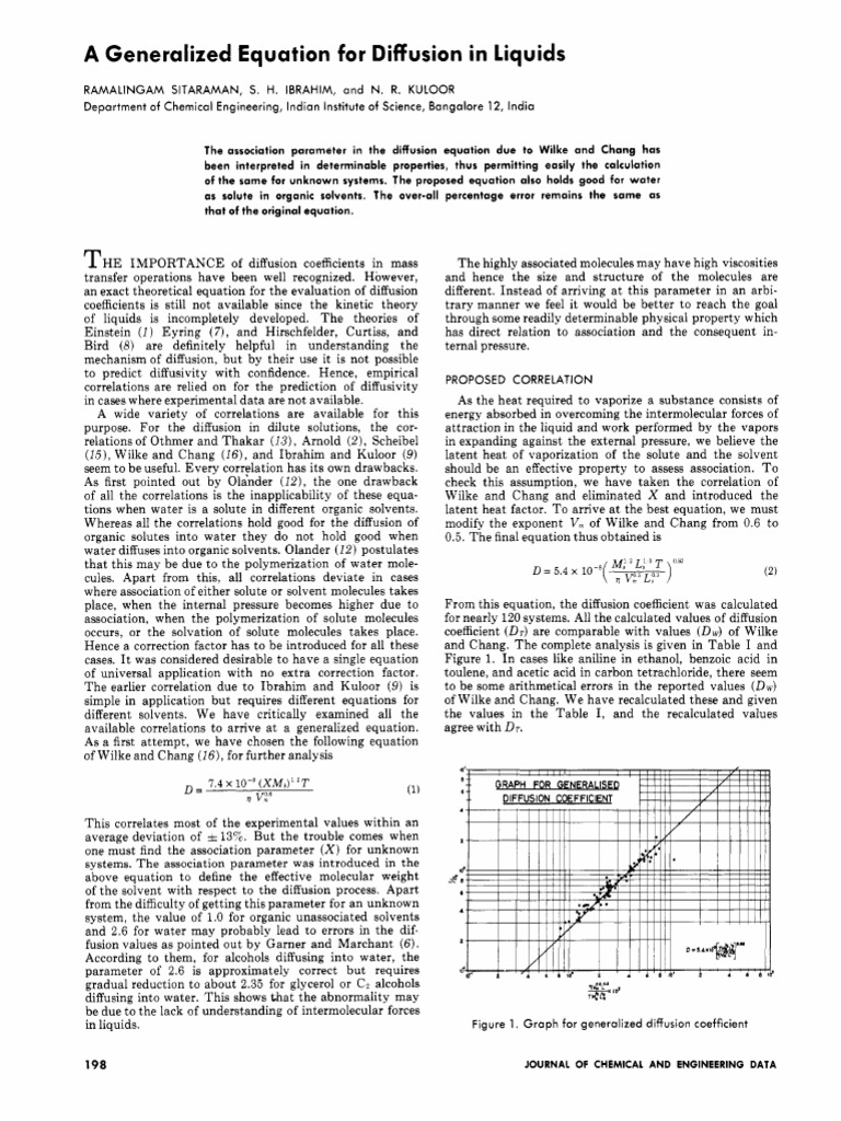A Generalized Equation For Diffusion in Liquids | PDF | Correlation And ...
