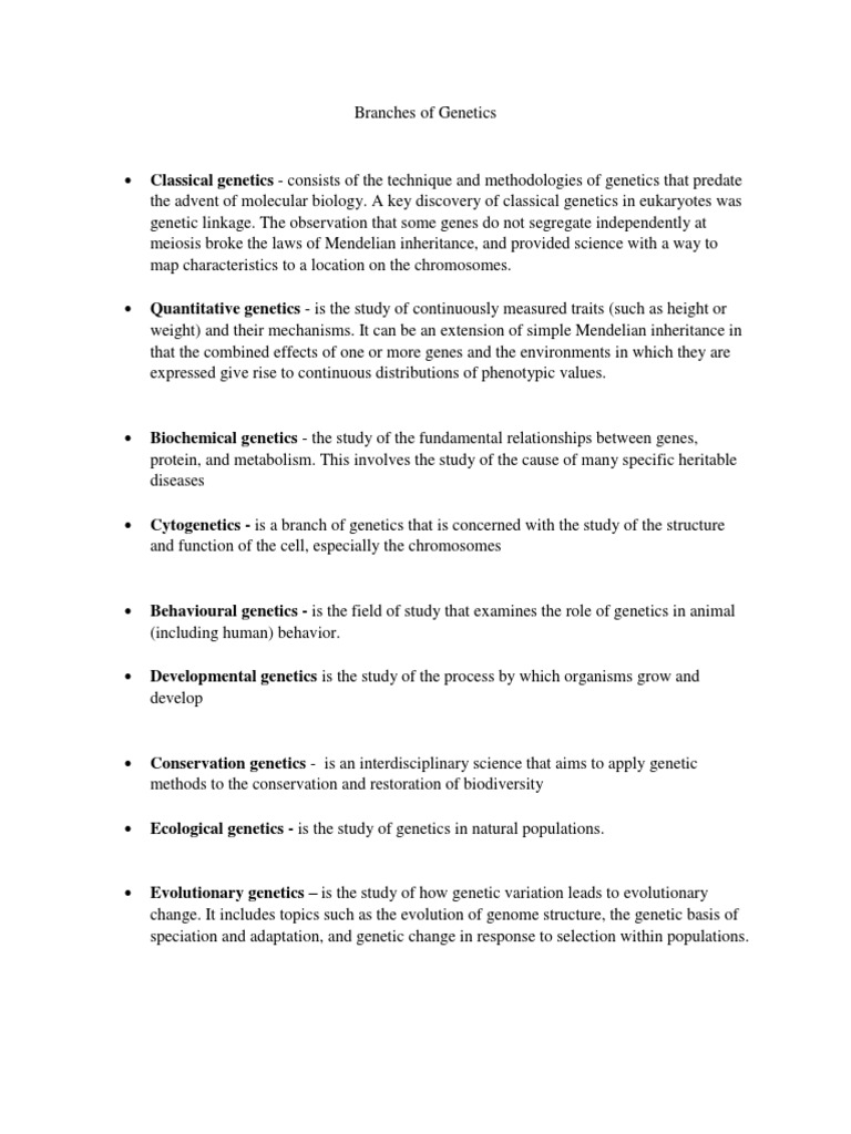 Branches of Genetics Frence | PDF | Genetics | Evolution