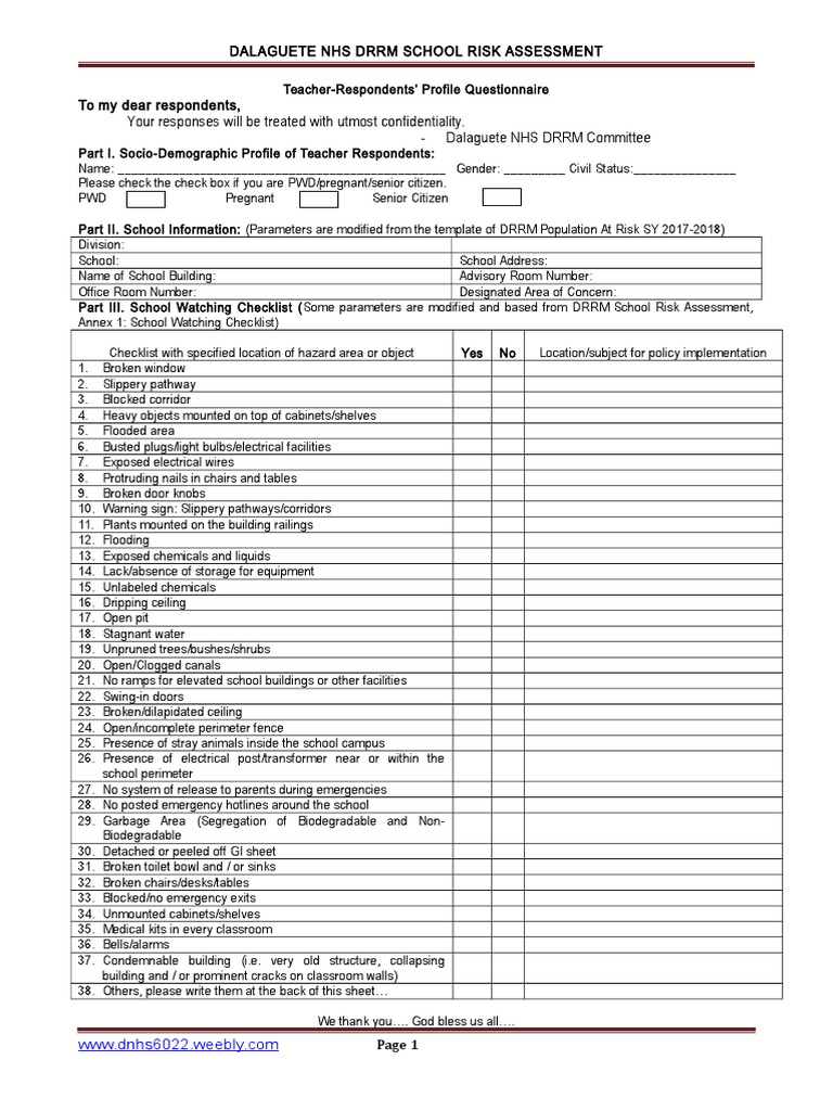 for teachers dalaguete nhs drrm school risk assessment | Nature