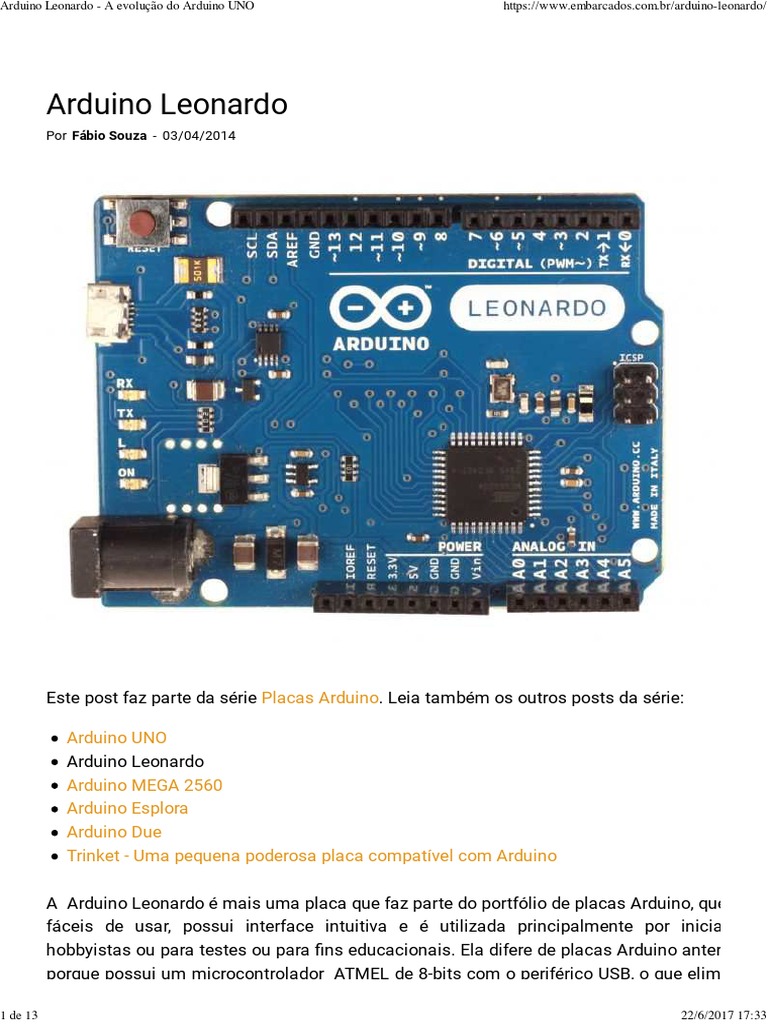 Arduino Leonardo - A Evolução Do Arduino UNO | PDF | Arduino | Rede ...