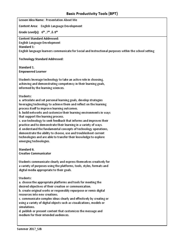 03 Basic Procutvity Tools Lesson Idea Template 2017 1 | PDF | English As A Second Or Foreign ...