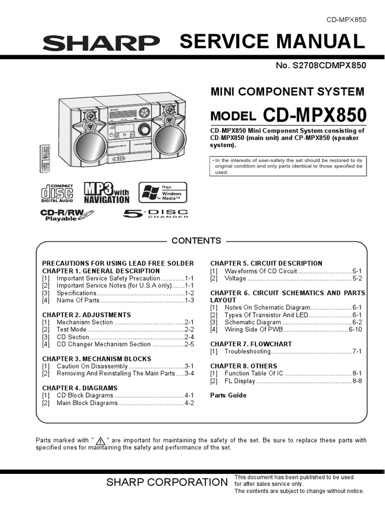 Sharp CD Mpx850 | PDF | Compact Cassette | Resistor