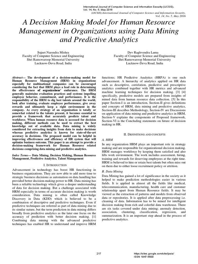 1A Decision Making Model For Human Resource Management in Organizations ...