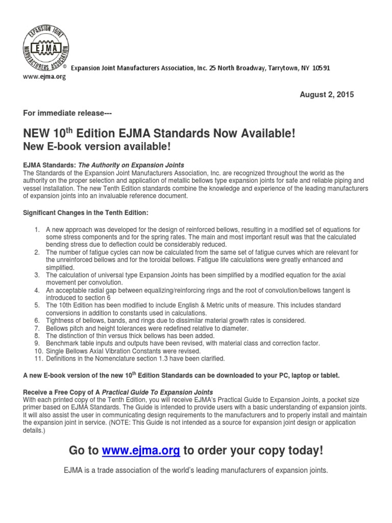 NEW 10 Edition EJMA Standards Now Available! | PDF | Mechanical ...