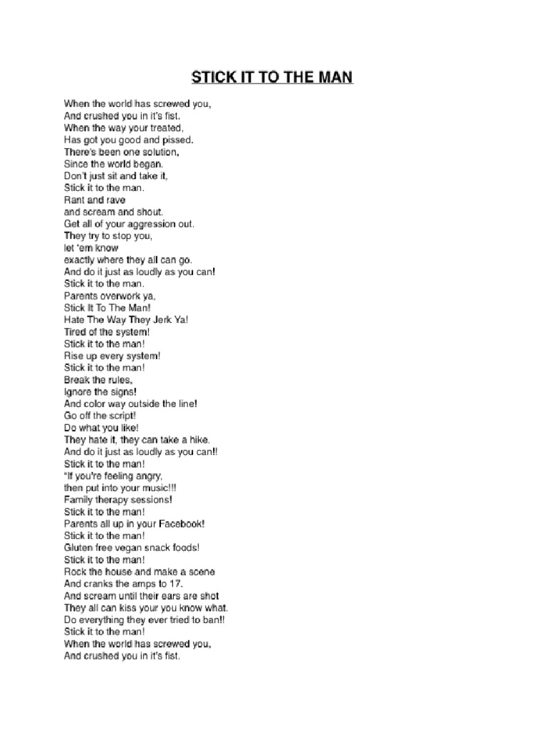 Stick It To The Man Lyrics | PDF
