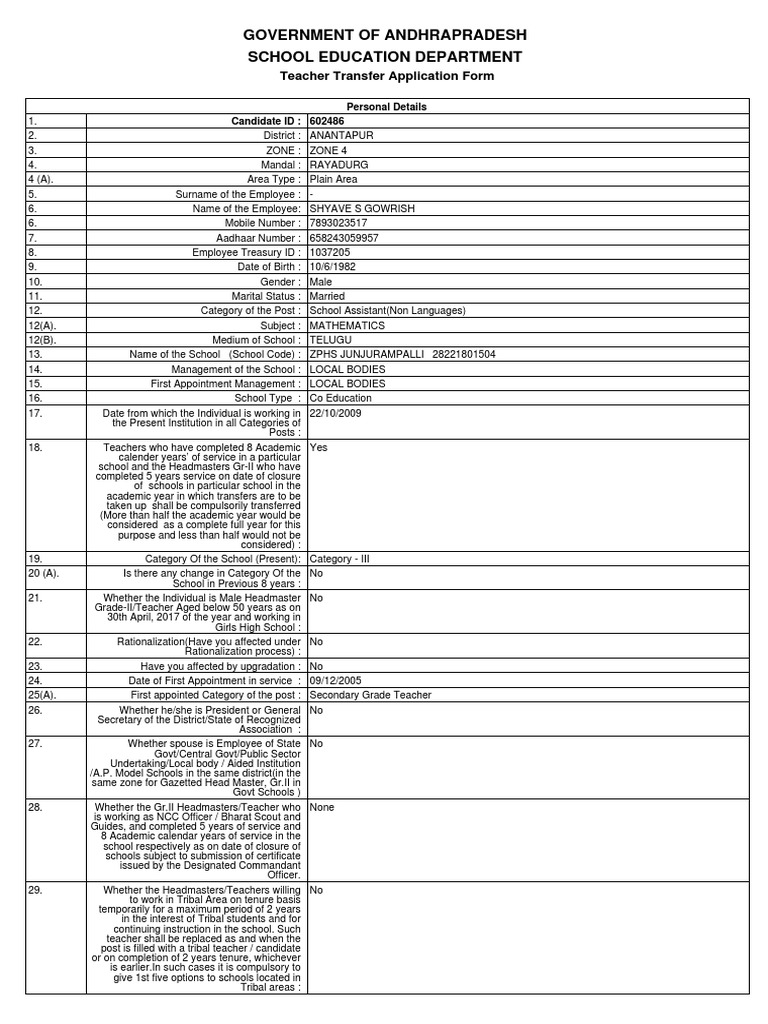 Application Shyave S Gowrish | PDF | Teachers | Cognition