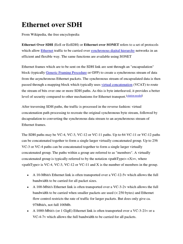 Ethernet Over SDH | PDF | Network Architecture | Internet Standards