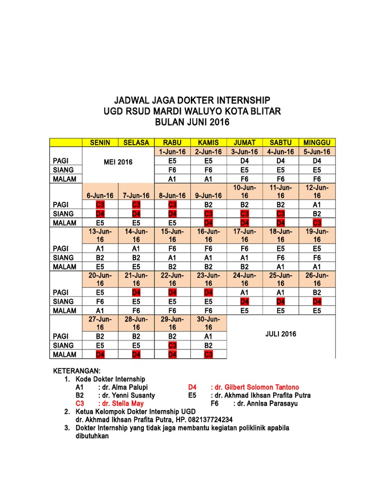 Jadwal Jaga Igd Juni | PDF