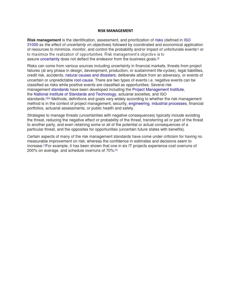 Risk Management Is The Identification, Assessment, and Prioritization ...