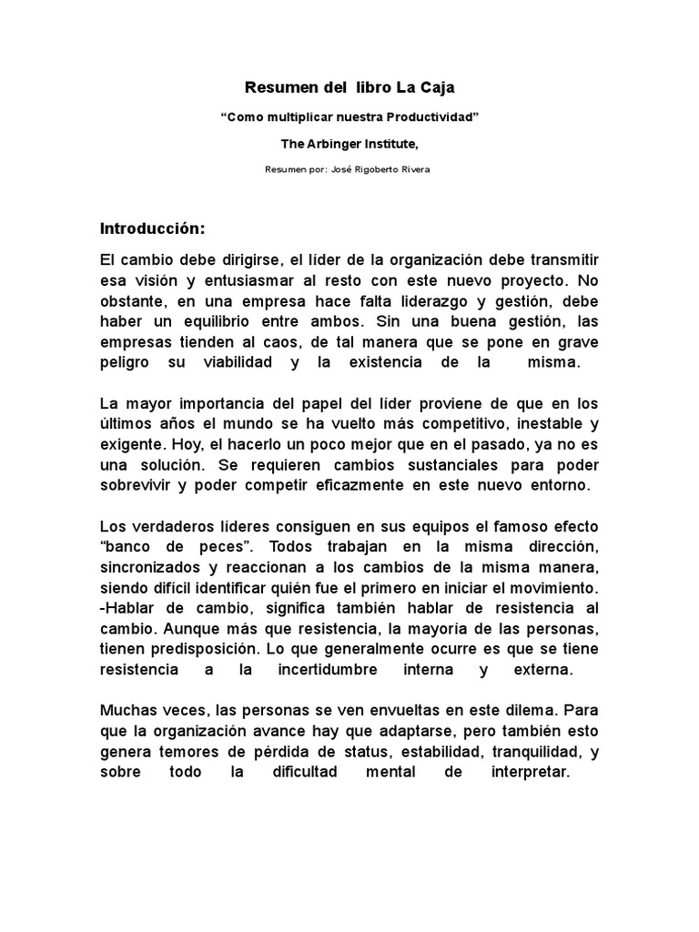 6395932-Informe-del-Libro-La-Caja.doc | Liderazgo | Liderazgo y tutoría