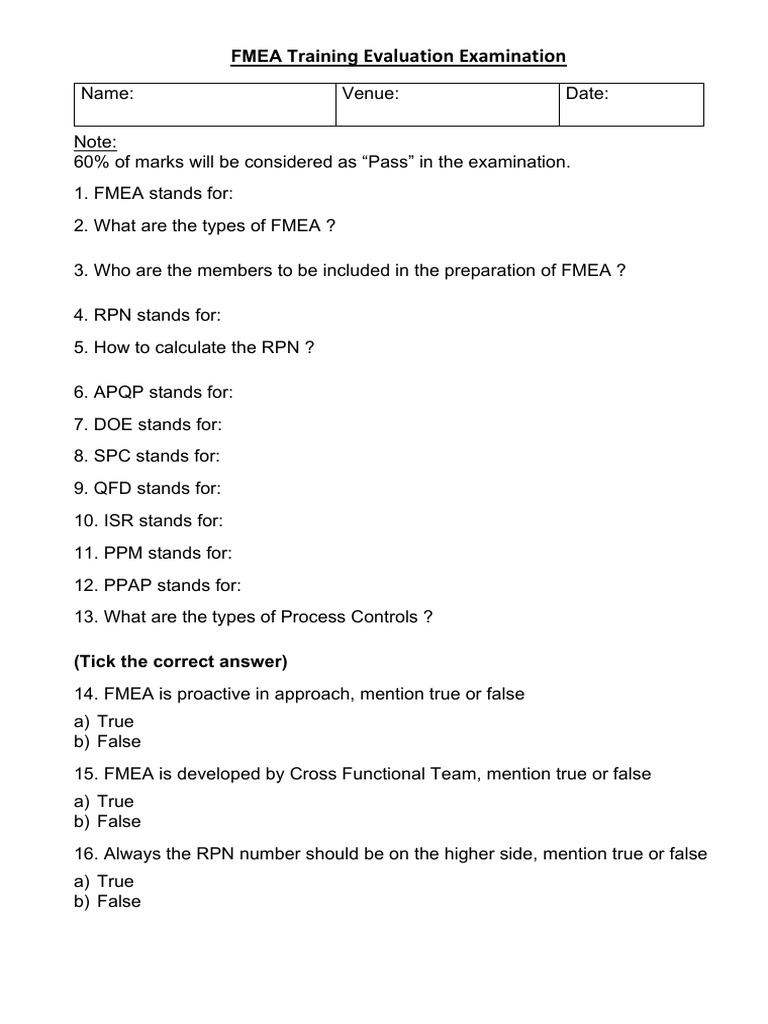 FMEA Question Paper | PDF